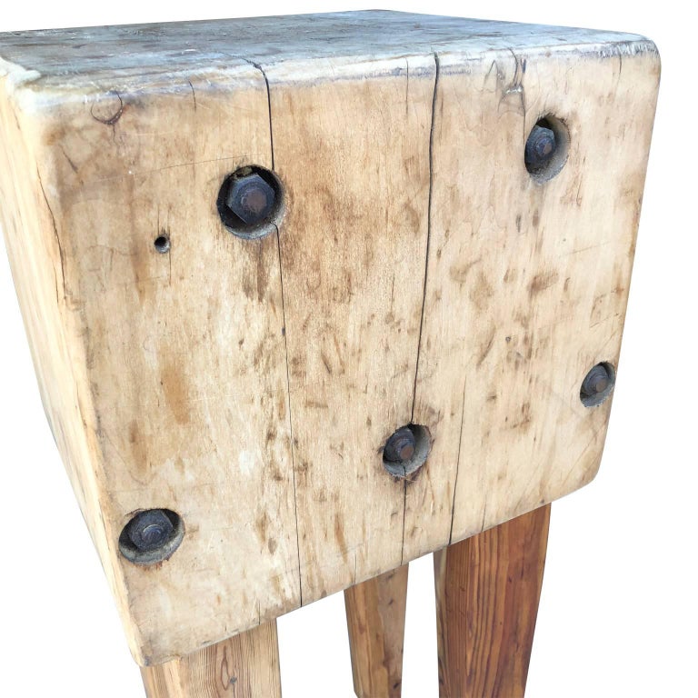 Small American Square Butchers Block Table at 1stDibs