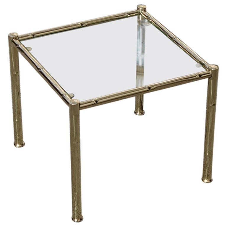 Small Square Table Coffee Solid Brass Gold Italian Design 1970 Glass ...