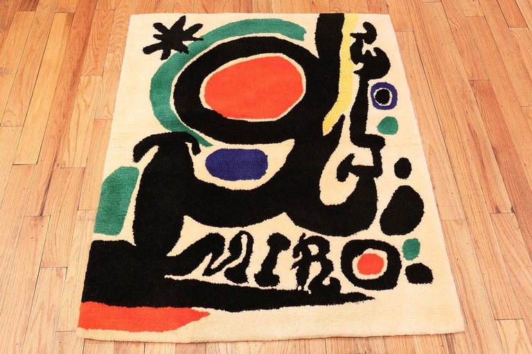 Small Square Vintage Art Rug in the style of Miro. Size: 3 ft 6 in x 4 ...