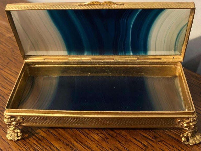Bronze mounted striped blue agate trinket box For Sale at 1stDibs