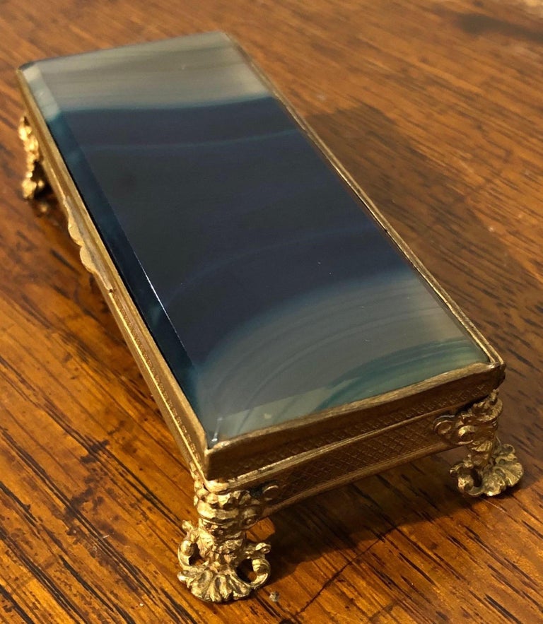 Bronze mounted striped blue agate trinket box For Sale at 1stDibs