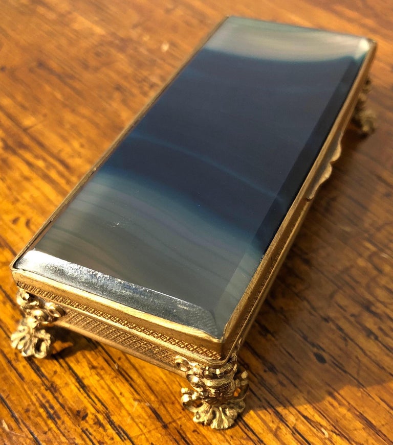Bronze mounted striped blue agate trinket box For Sale at 1stDibs