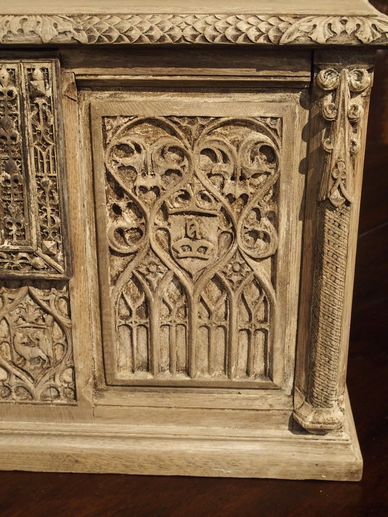 Small Stripped Oak Gothic Trunk from France, circa 1890 at 1stDibs
