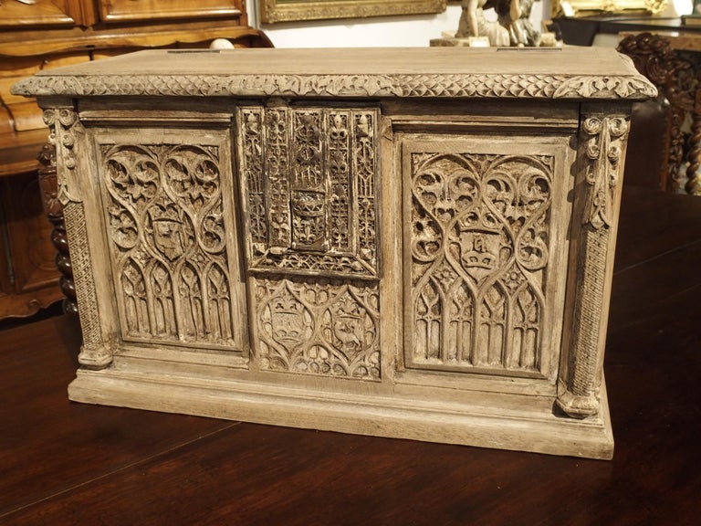Small Stripped Oak Gothic Trunk from France, circa 1890 at 1stDibs