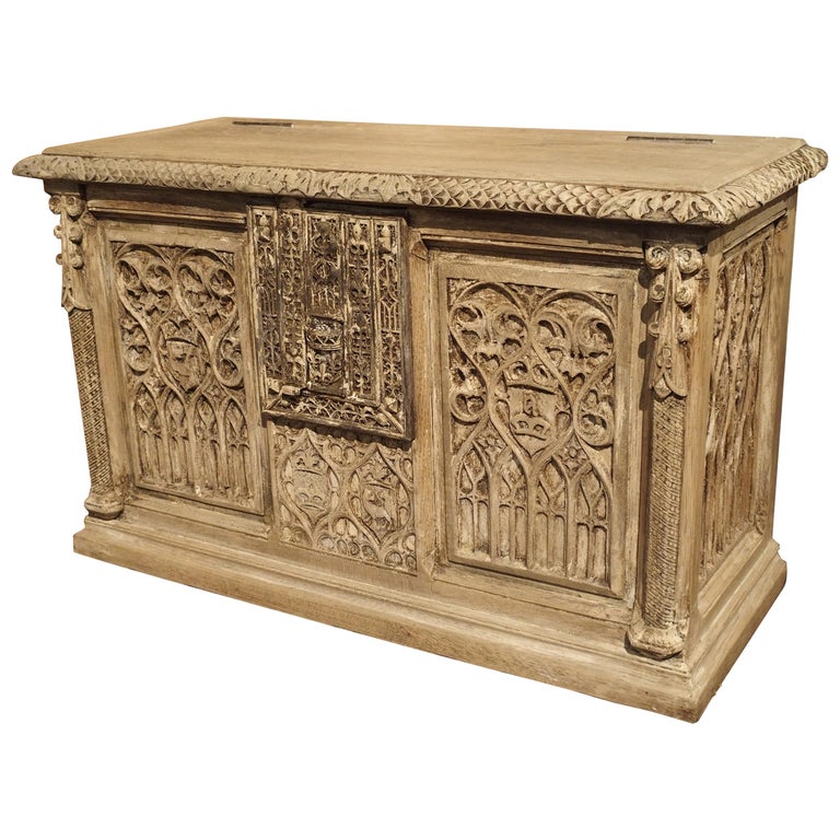 Small Stripped Oak Gothic Trunk from France, circa 1890 at 1stDibs