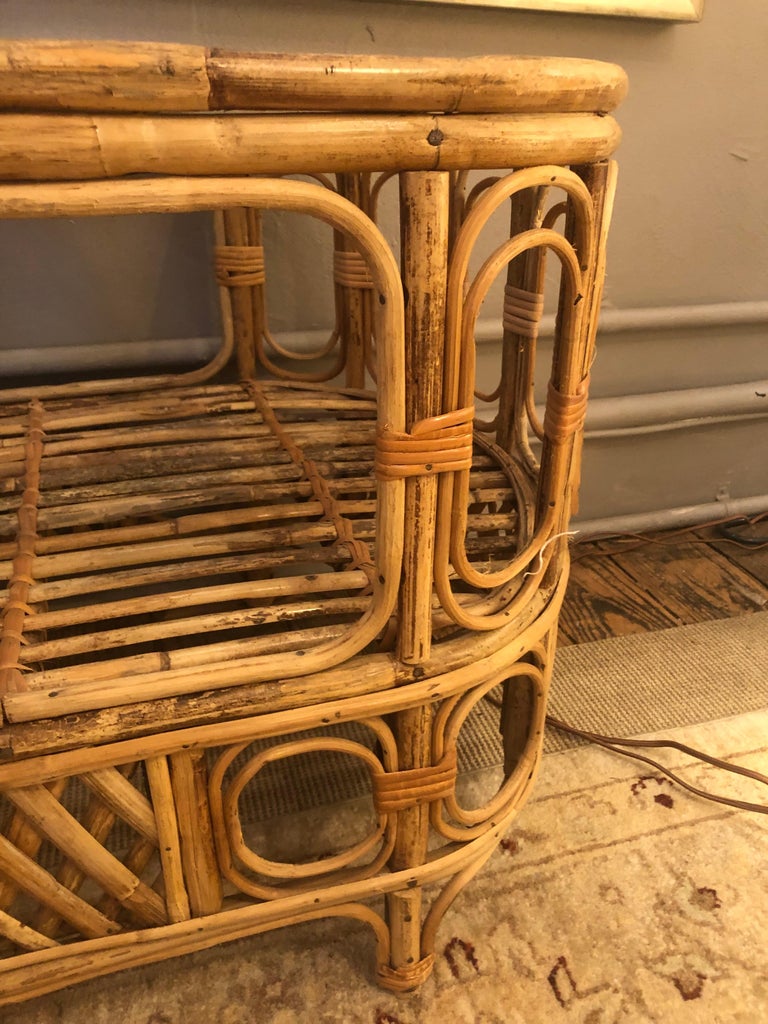 Small Stylish Oval Rattan Bamboo and Glass Console or Cocktail Table ...