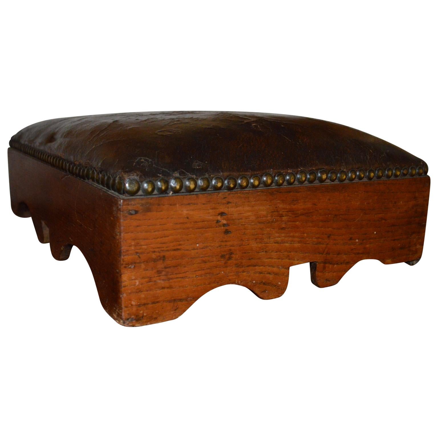 Small Swedish 19th Century Brown Leather Footstool For Sale at 1stDibs ...