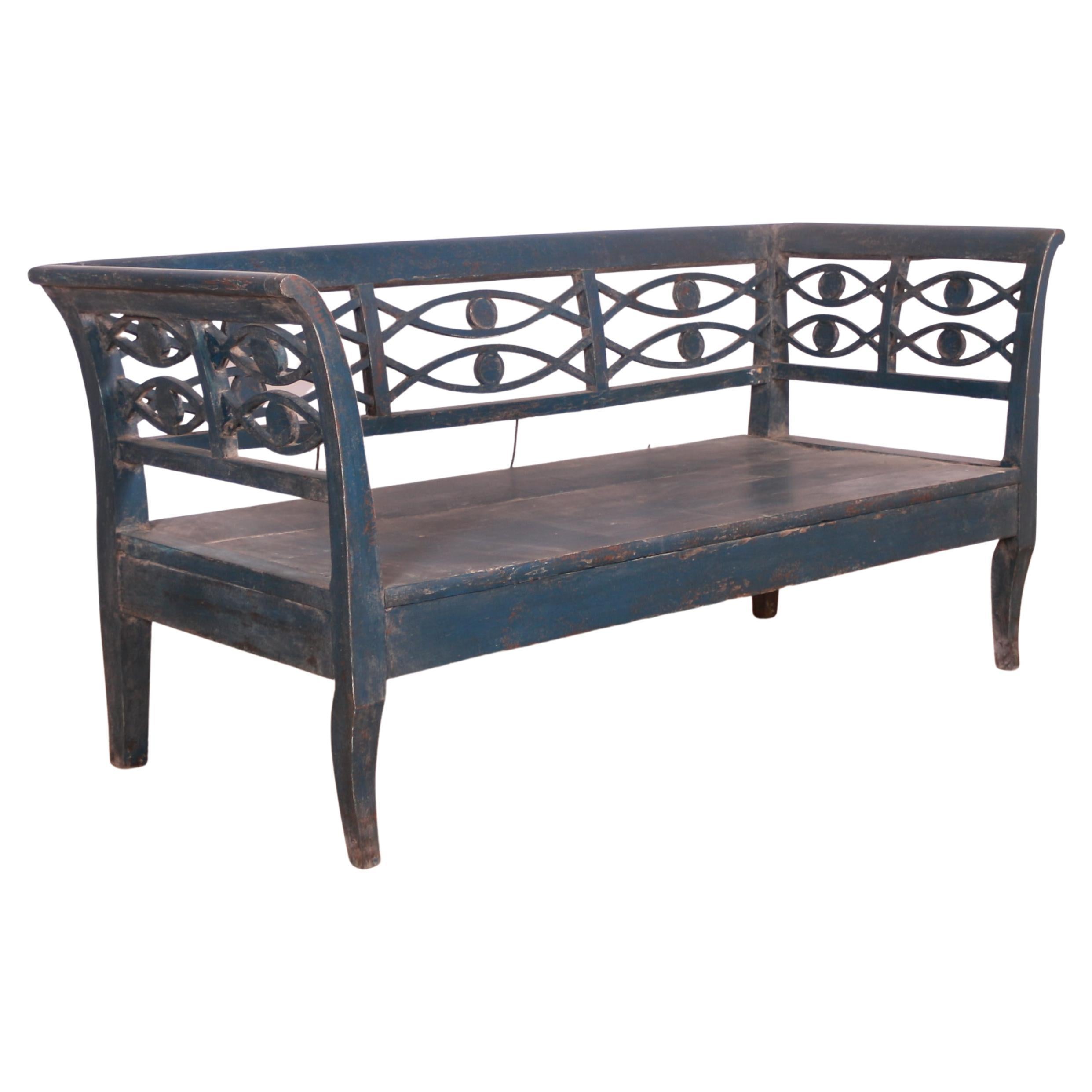 Jacobean Style Small Grey Painted Bench For Sale at 1stDibs
