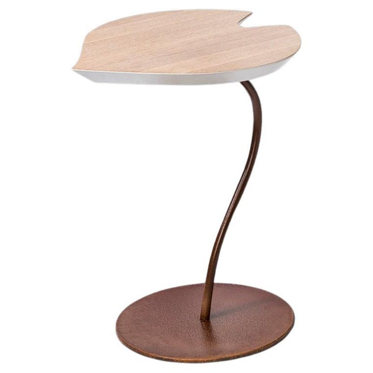 Small Table Leaf Wood, Top in Whitened Oak, Base in Metal Corten Finish ...
