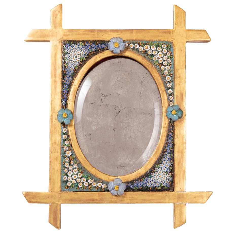 Small Table Mirror in Mosaic and Giltwood, 19th Century For Sale at 1stDibs