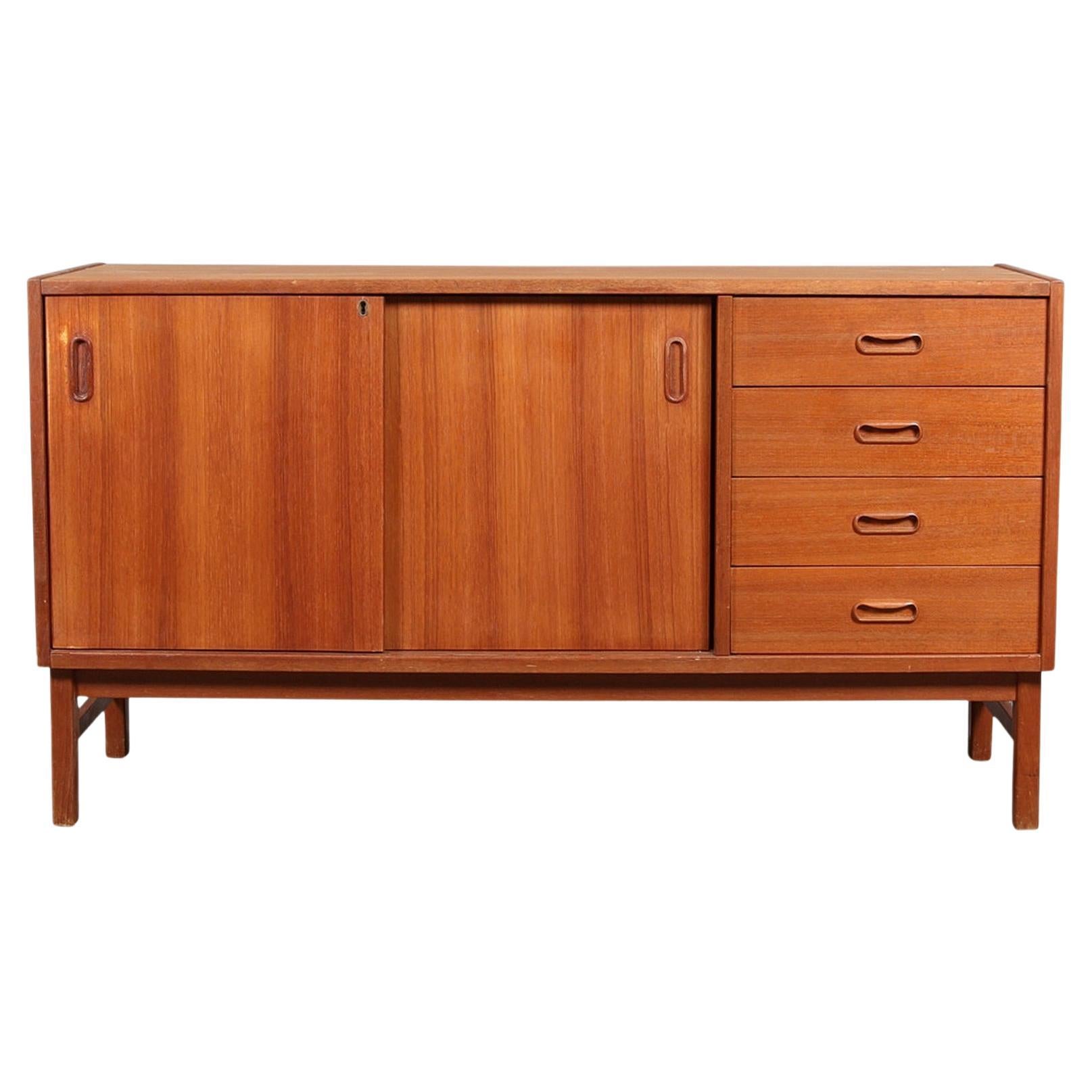 Swedish Modern Small Teak Credenza with Built in Bar For Sale at 1stDibs