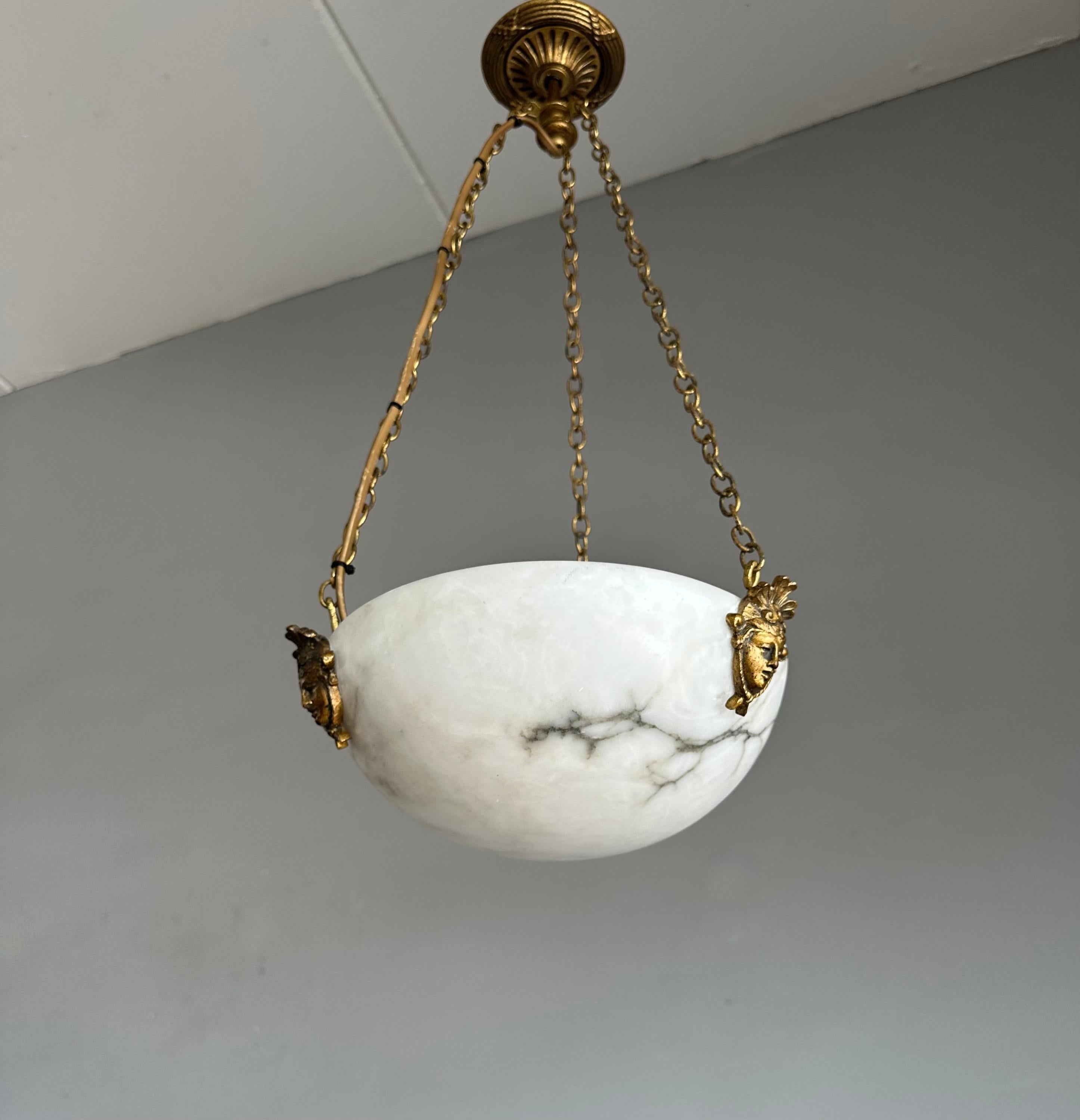 Small and Timeless Antique White Alabaster Pendant Light with Gilt ...