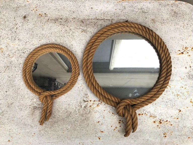 Small Unusual Round Lariat Rope Mirror Audoux Minet, circa 1960 For ...