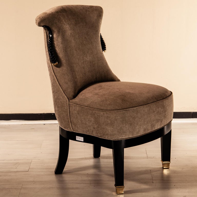 Small Upholstered Chair Gazzella, Natural Horn, Solid Brass Finials and ...