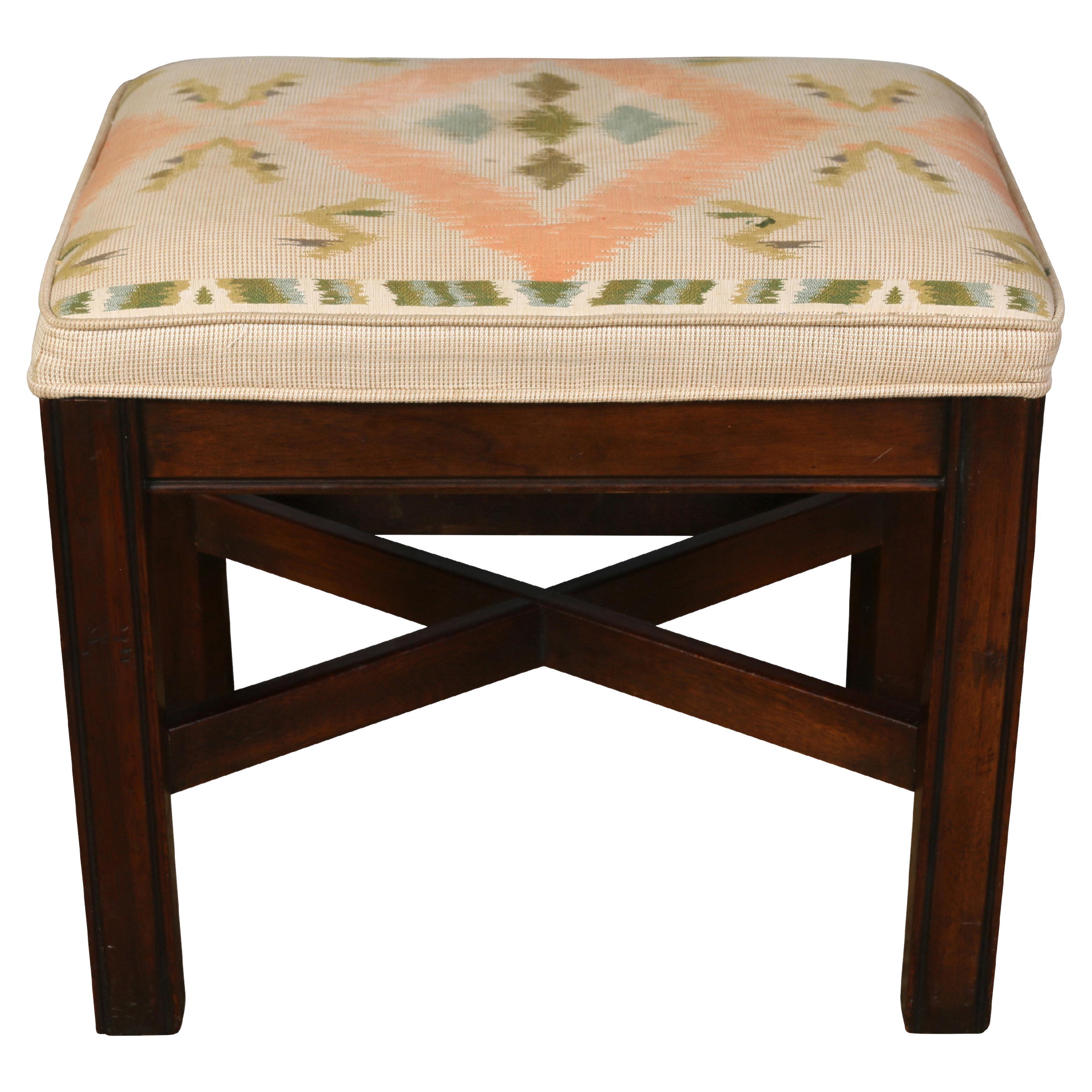 NK Collection Small Round Hassock Upholstered in Indigo African Fabric ...