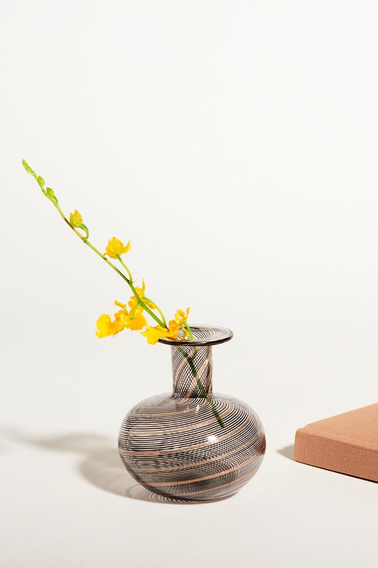 Small Venetian Copper/Black Swirled Flask Style Vase For Sale at 1stDibs