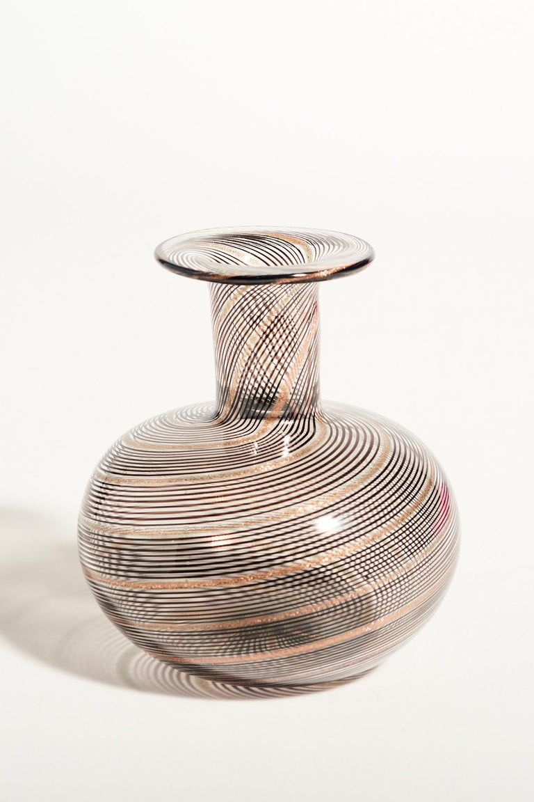 Small Venetian Copper/Black Swirled Flask Style Vase For Sale at 1stDibs