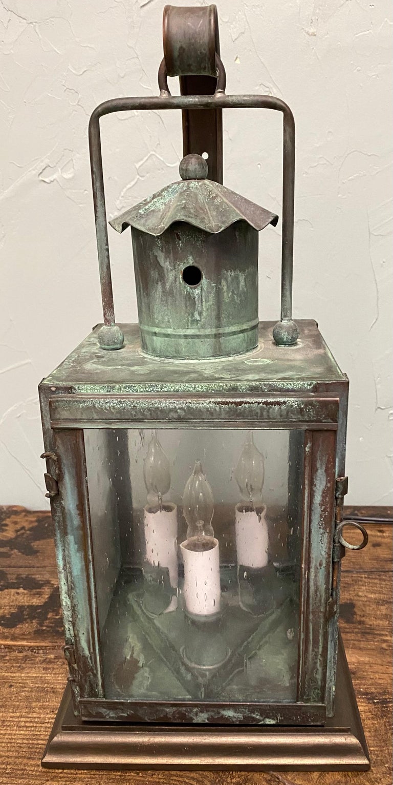Small Verdigirs Copper Lantern Table Lamp at 1stDibs