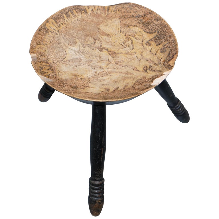 Small Victorian Rare Scottish Thistle Stool Carved Motto Wha Daur ...