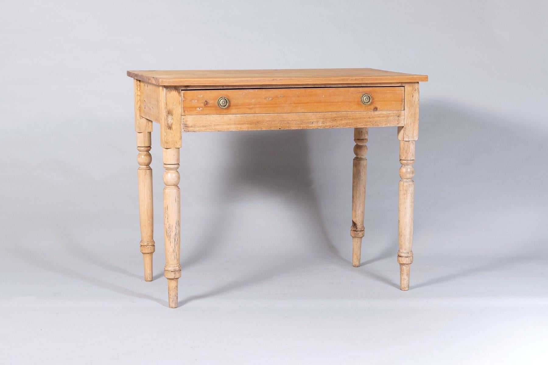 Small Victorian Scraped Bleached Pine Side Table with Drawer | Desk ...