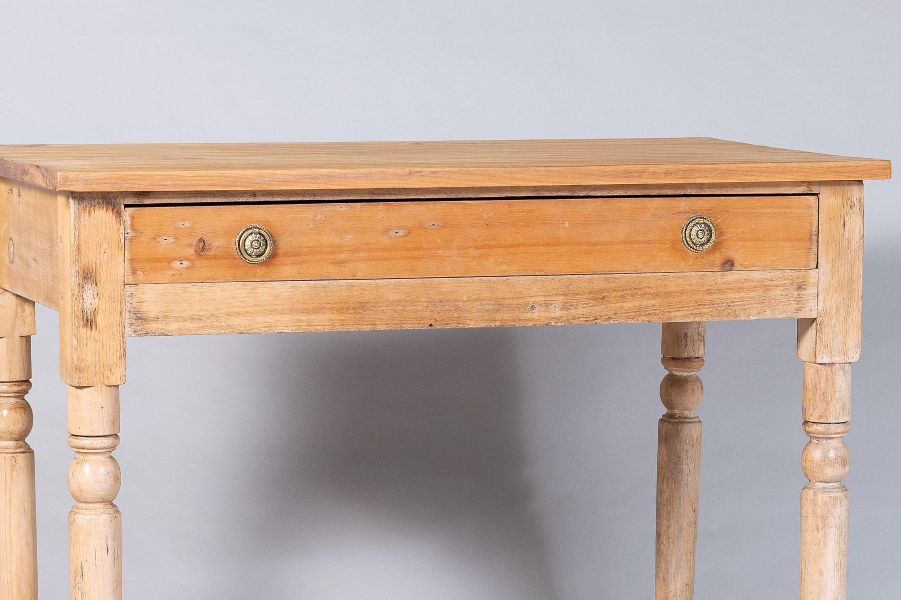 Small Victorian Scraped Bleached Pine Side Table with Drawer | Desk ...