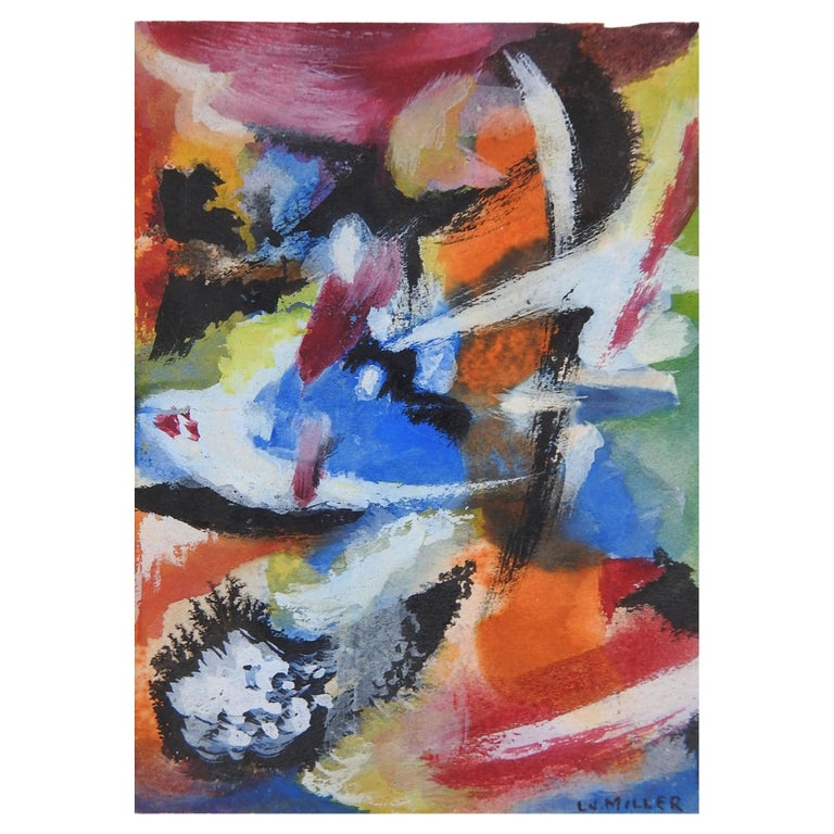 Small Vintage 1930's Colorful Abstract Painting For Sale at 1stDibs
