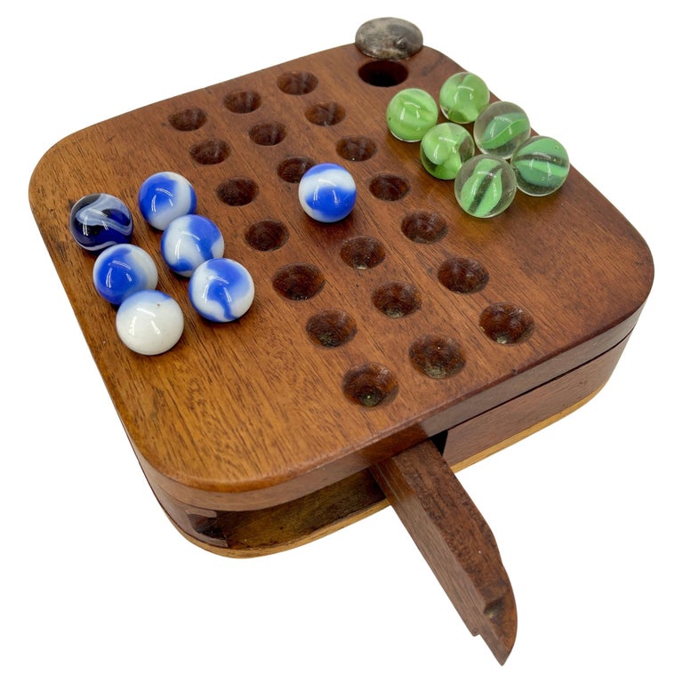 Small Vintage Chinese Checkers Board Game With 31 Glass Balls For Sale ...