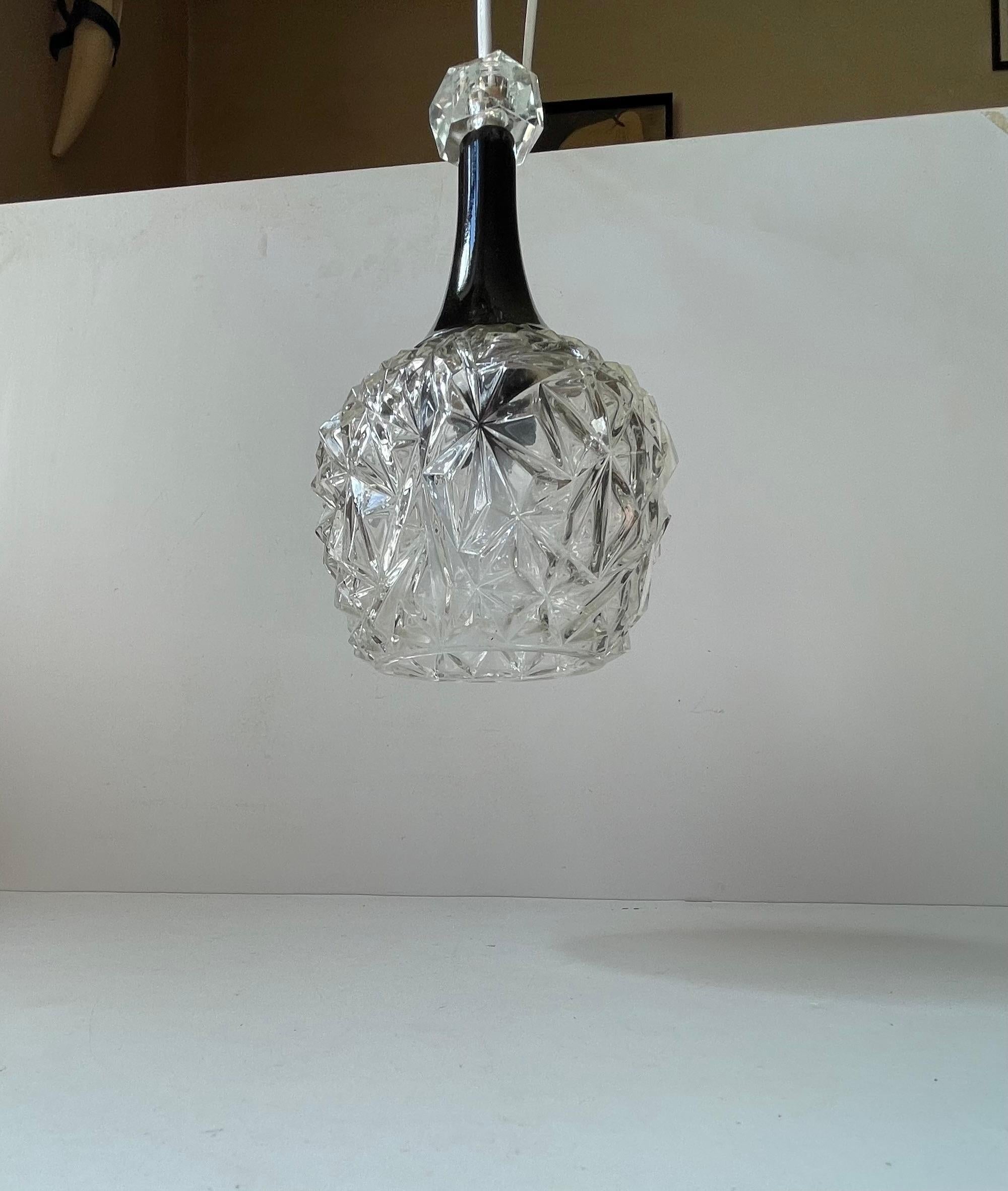 Small Vintage German Pendant Lamp in Pressed Glass and Crystal, 1970s ...