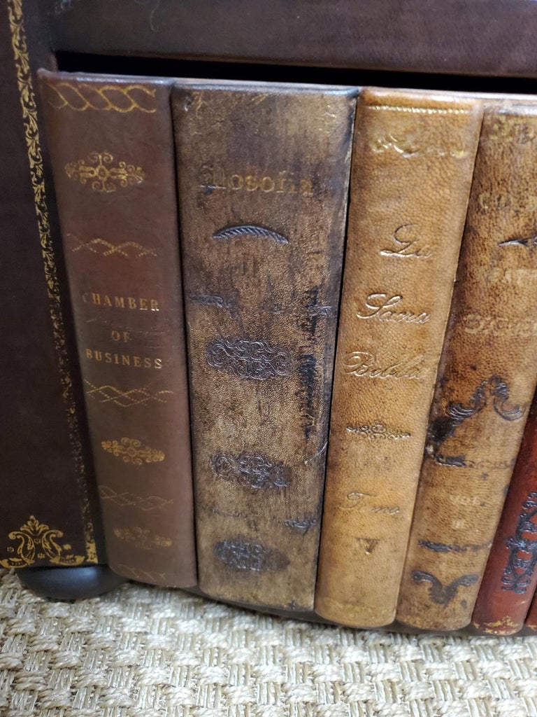 Small Vintage Italian Leather Faux Book Three Drawer Cabinet For Sale ...
