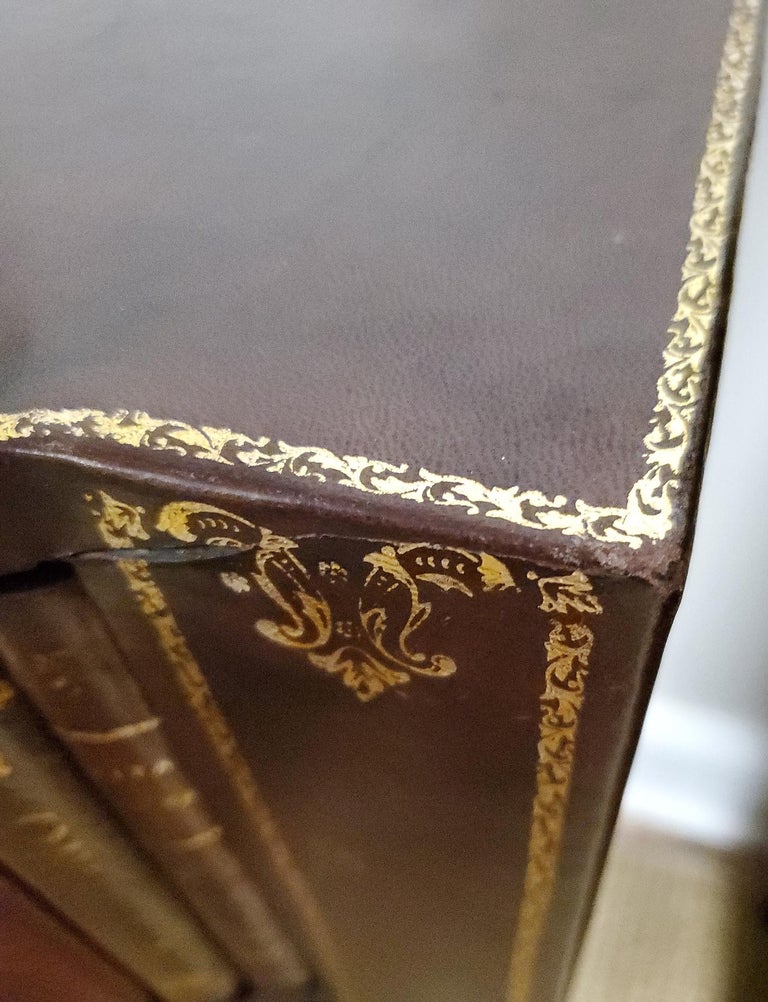 Small Vintage Italian Leather Faux Book Three Drawer Cabinet For Sale ...