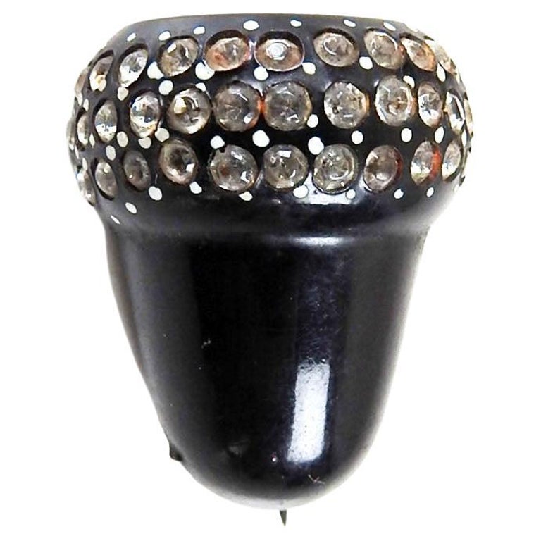 Small Vintage Lacquer and Rhinestone Acorn Pin Brooch For Sale at 1stDibs