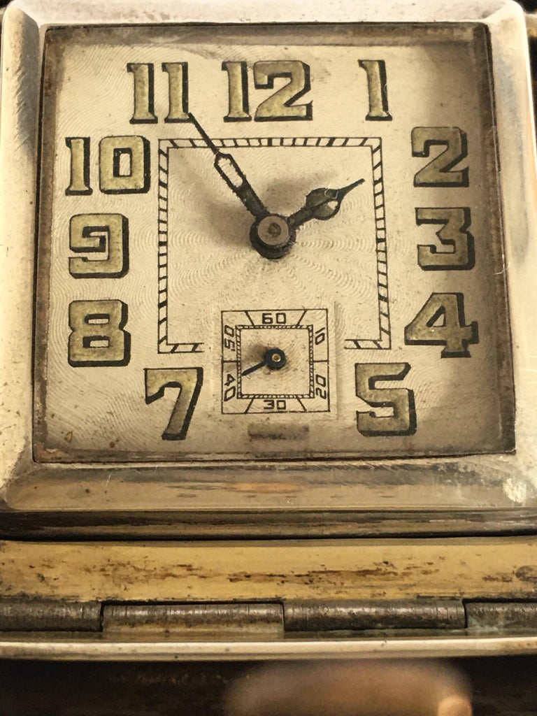 Small Vintage Silver Travel Clock For Sale at 1stDibs