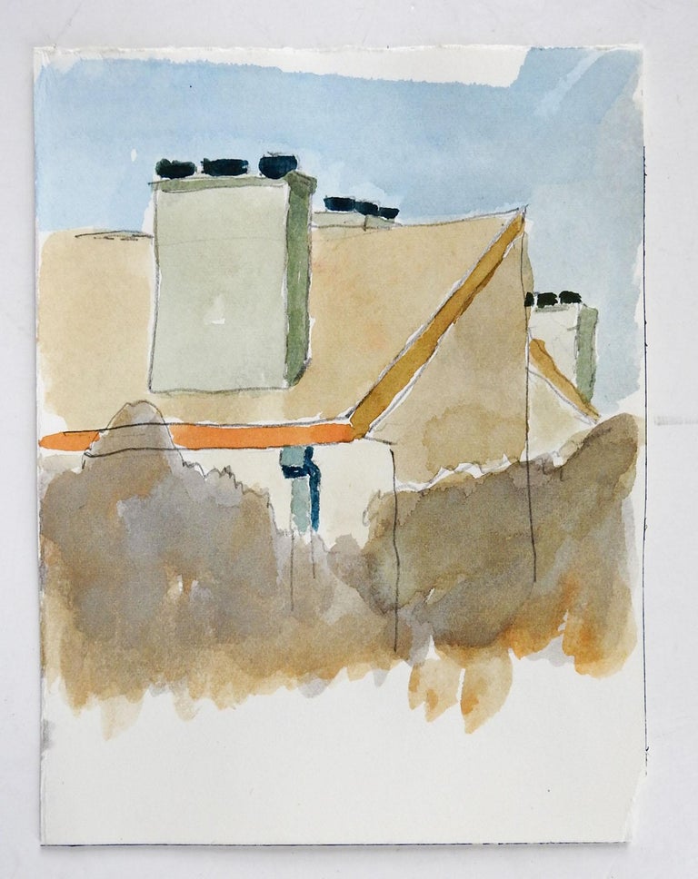 Small Vintage Stop Sign and Architecture Watercolor Painting Double ...