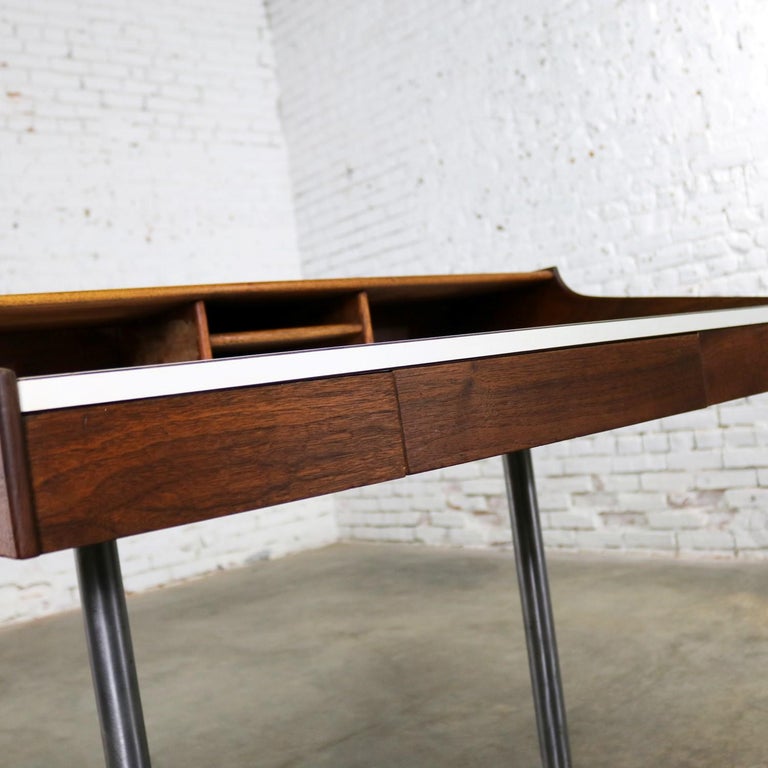 Small Walnut Mid-Century Modern Writing Desk in the Style of George ...