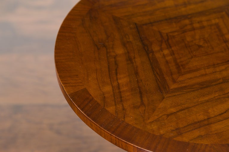 Small Walnut Midcentury Baker Drinks Table with Hexagonal Pedestal Base ...