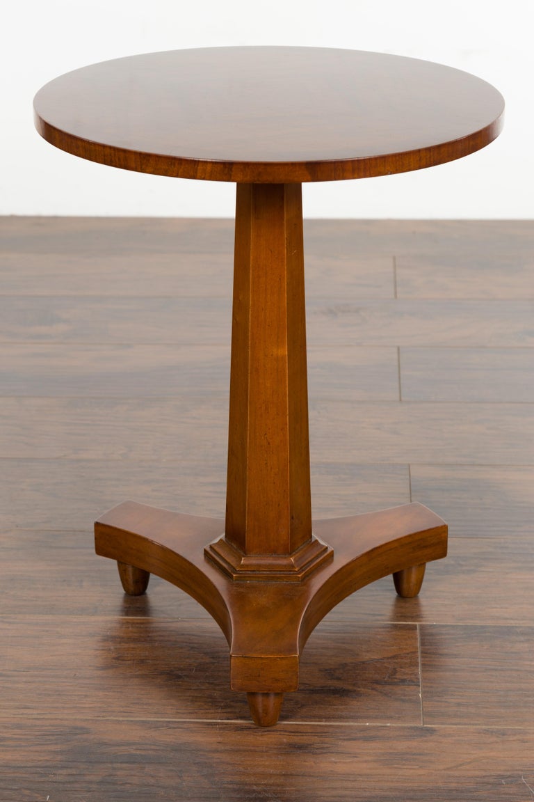 Small Walnut Midcentury Baker Drinks Table with Hexagonal Pedestal Base ...