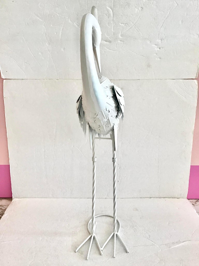 Small White Lacquered Metal Statue of a Stork Looking Back and Down For ...