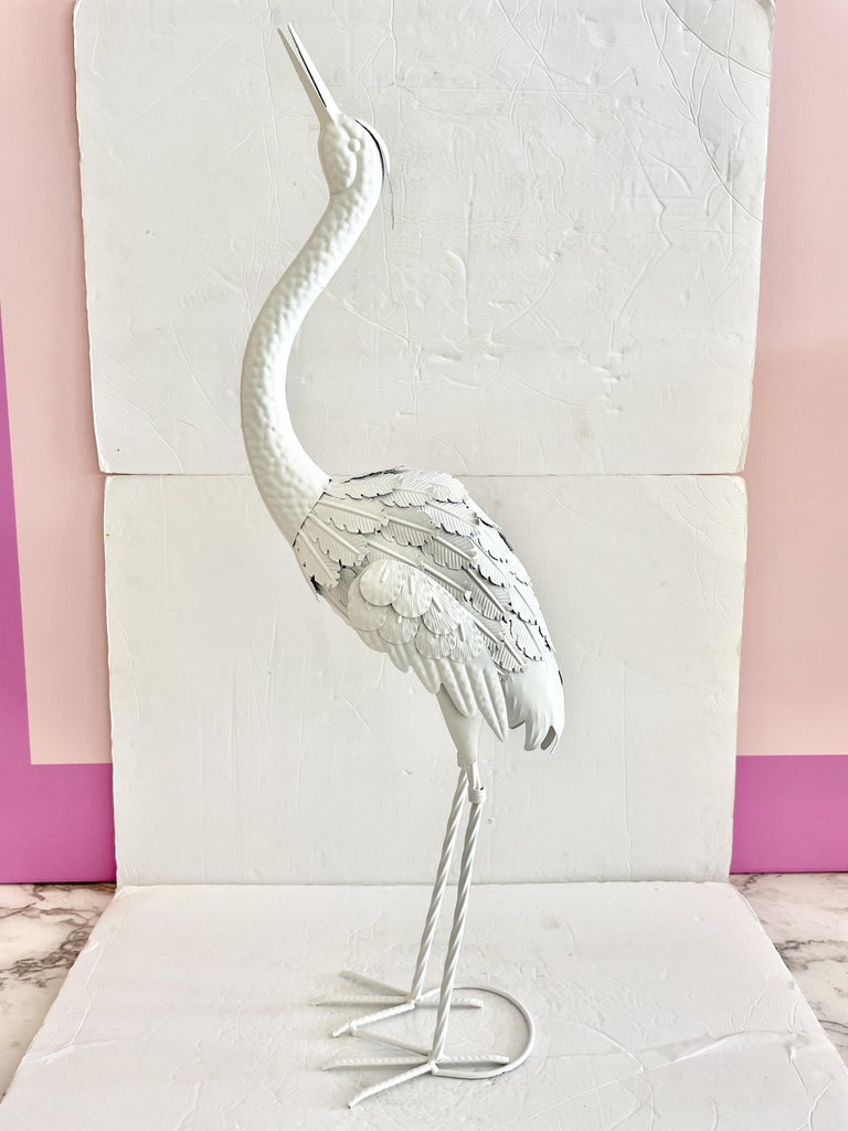 Small White Lacquered Metal Statue of a Stork Looking Up and Front For ...