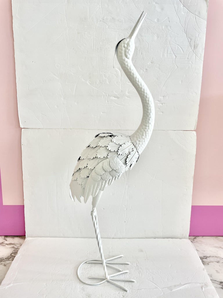 Small White Lacquered Metal Statue of a Stork Looking Up and Front For ...