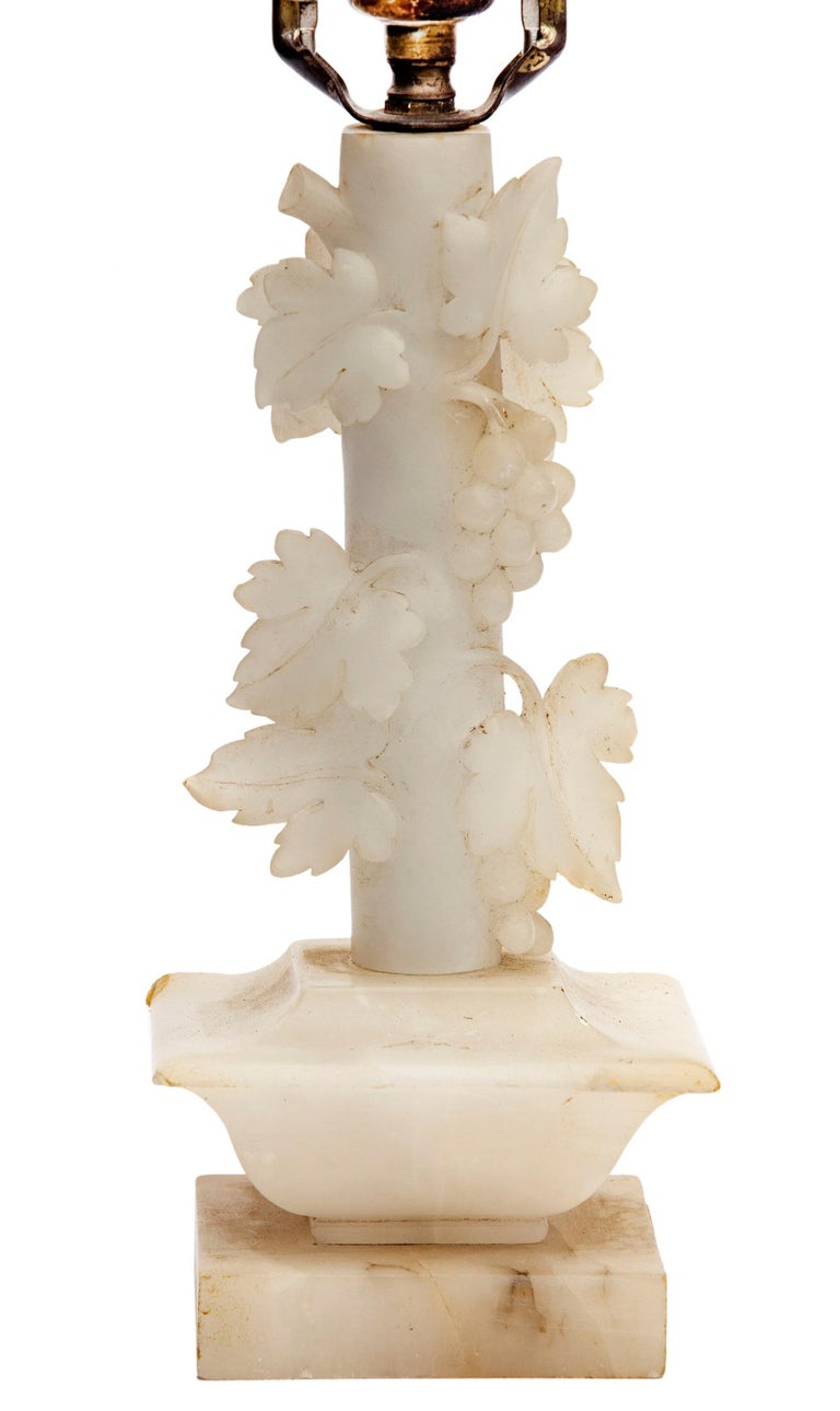 Small White Onyx Marble Table Lamp of Vines with Silk Bell Shade For ...