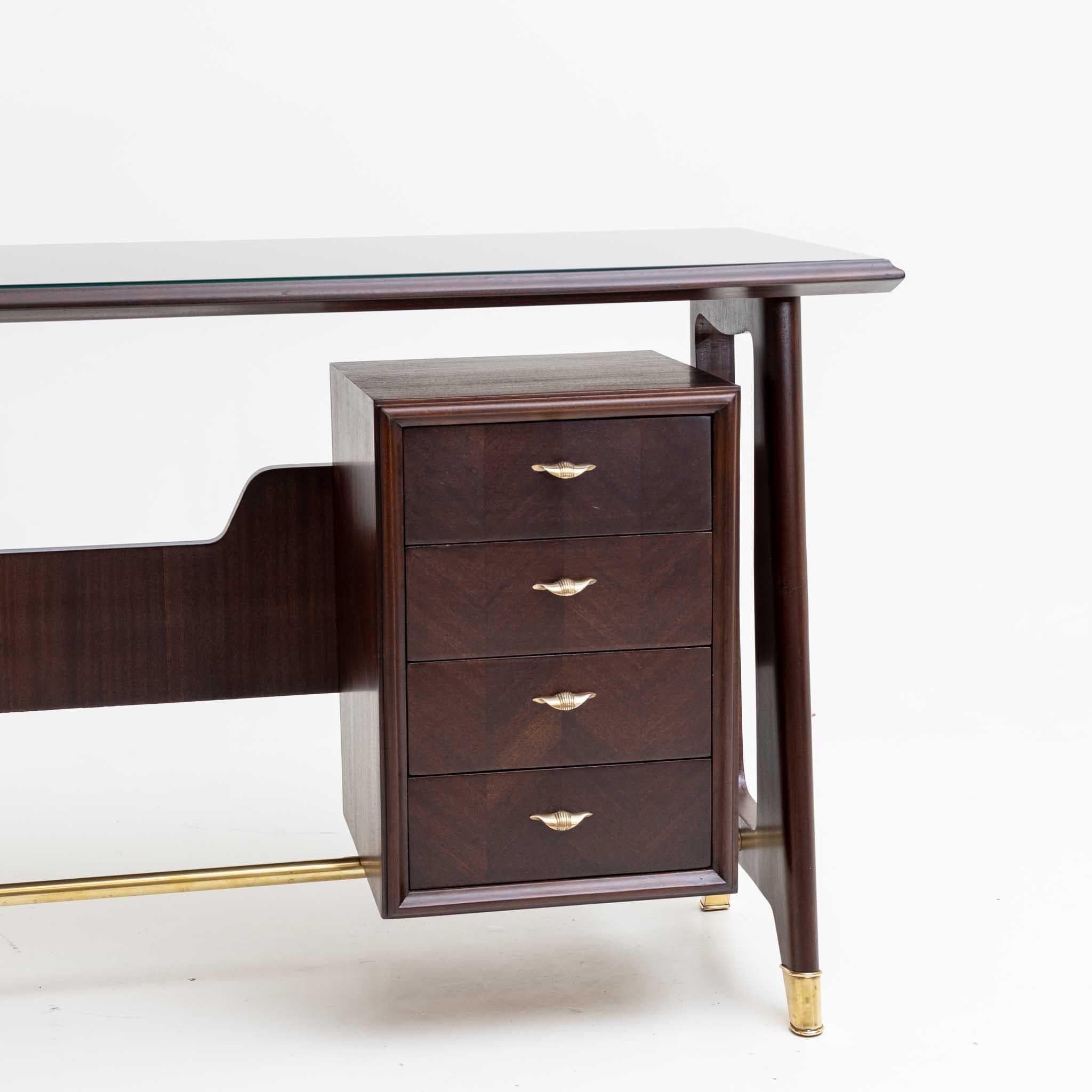 Small Writing Desk with Glass Top, Italy, 1950s at 1stDibs