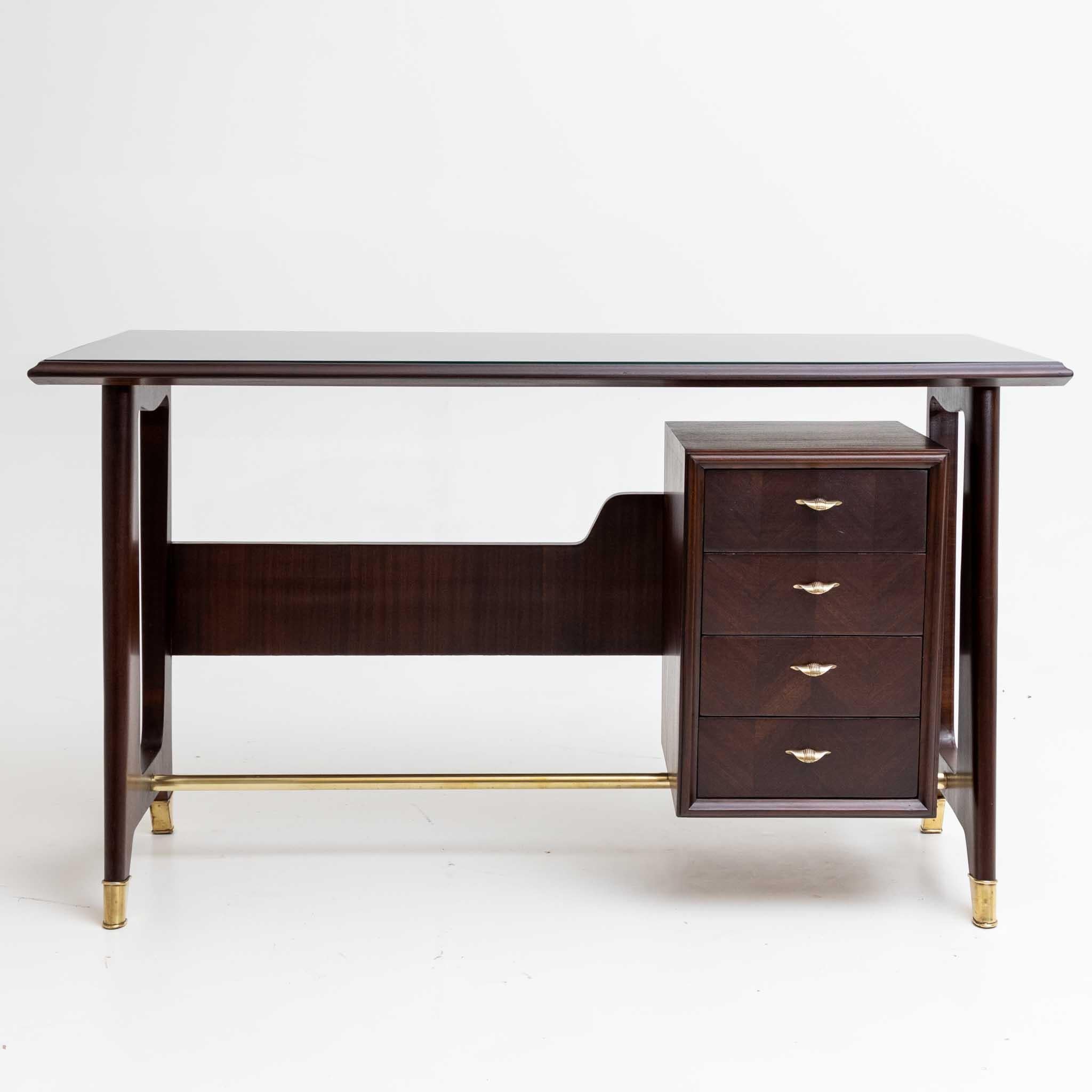 Small Writing Desk with Glass Top, Italy, 1950s at 1stDibs