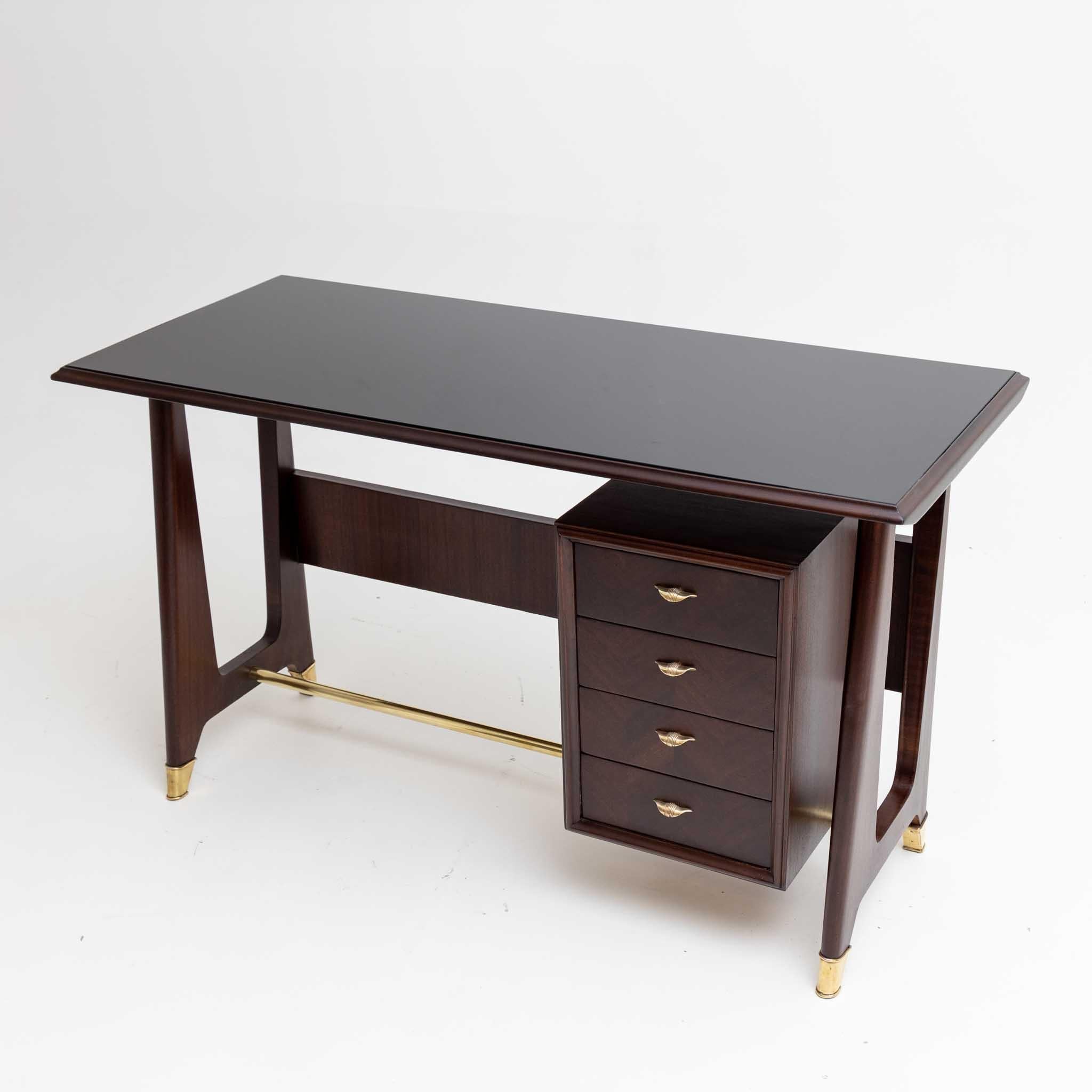 Small Writing Desk with Glass Top, Italy, 1950s at 1stDibs