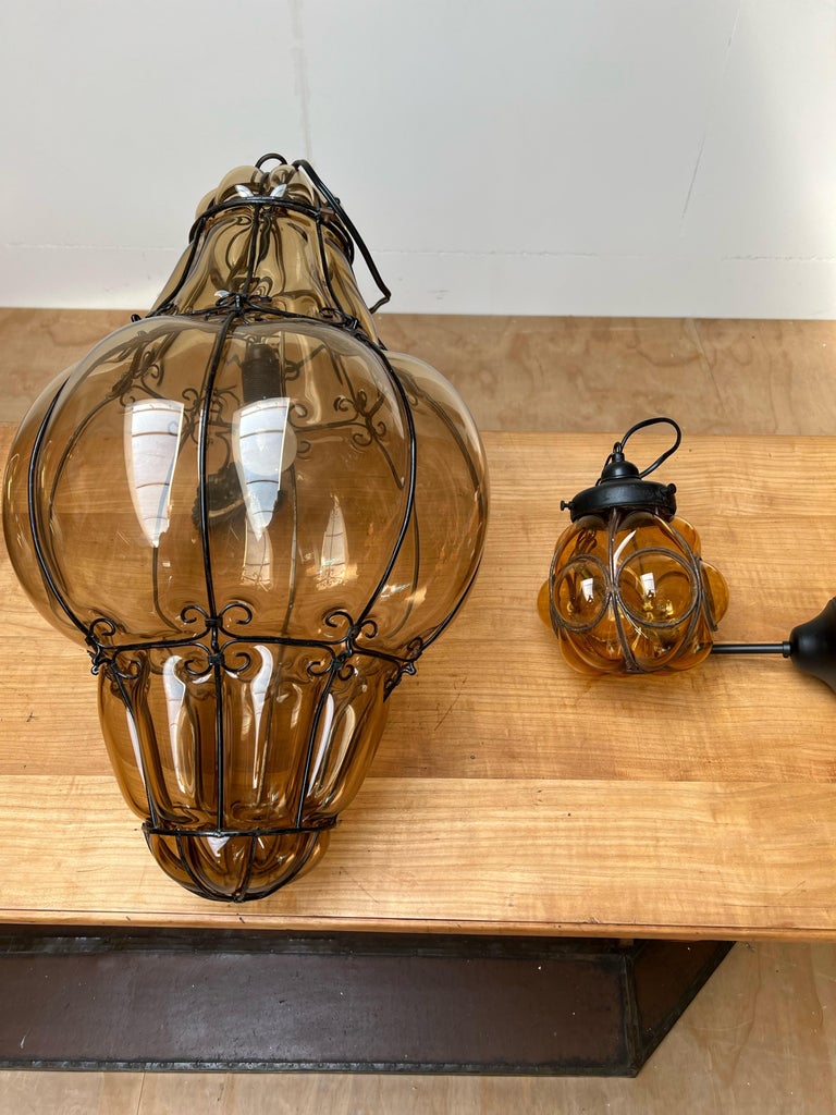 Smallest Venetian Hall Pendant Light, Mouth Blown Glass into Wrought ...