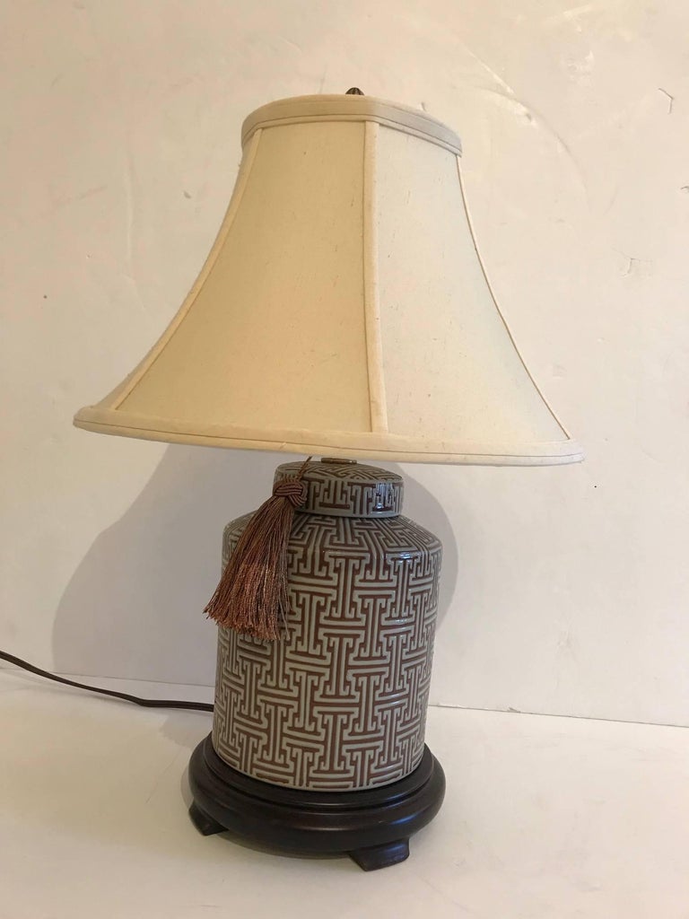 Smashing Pair of Chunky Brown and Grey Geometric Patterned Table Lamps ...