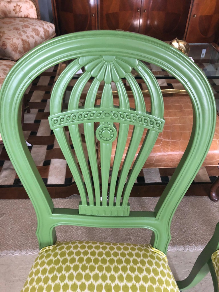 Smashing Set of 6 Green Lacquered Balloon Back Dining Chairs at 1stDibs