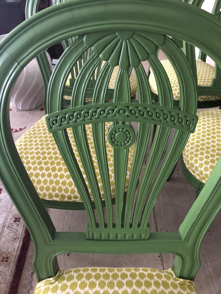 Smashing Set of 6 Green Lacquered Balloon Back Dining Chairs at 1stDibs