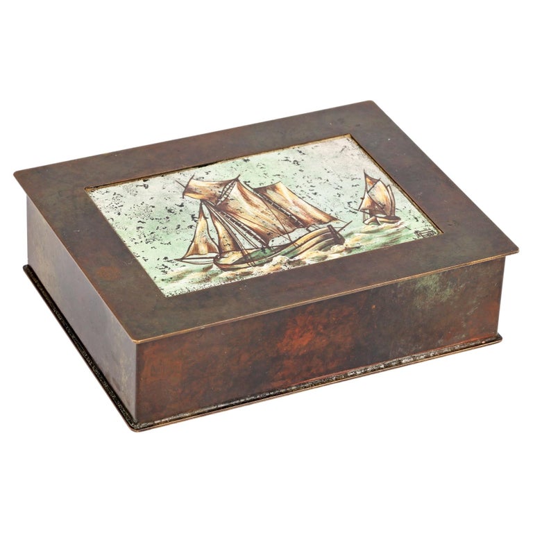 Smedien Danish Art Deco Enamel Sailing Boats Inlaid Bronze Box For Sale ...