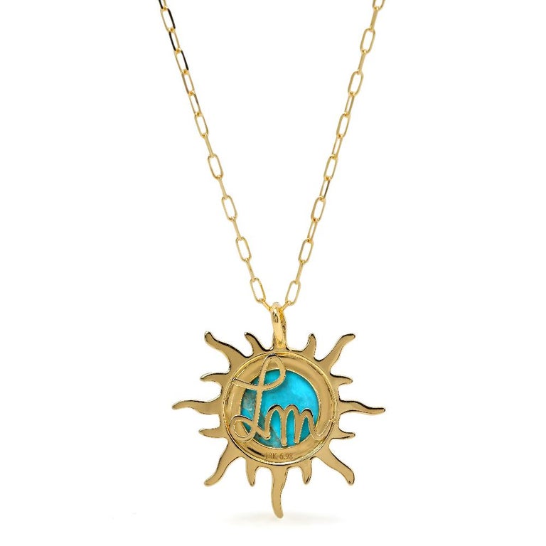Smiling Sun Turquoise Pendant, 18kt Yellow Gold For Sale at 1stDibs