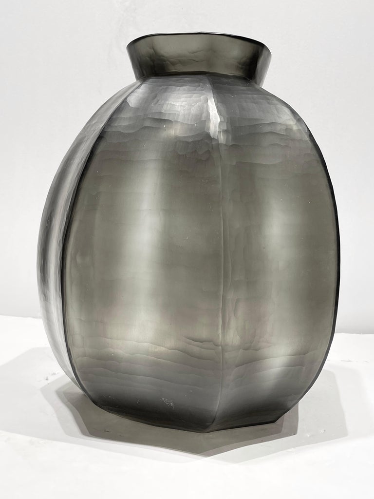 Smoke Grey Glass Medium Size Vase, Romania, Contemporary at 1stDibs